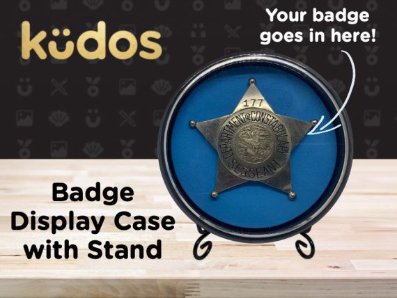 Kudos | Badge Display Case with Stand | Police & Fire Badge Holder
