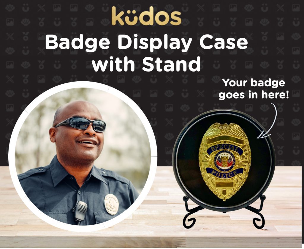 Kudos | Badge Display Case with Stand | Police & Fire Badge Holder