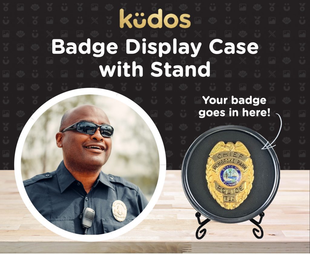 Kudos | Badge Display Case with Stand | Police & Fire Badge Holder